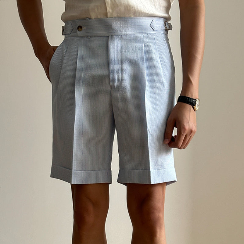 Striped High-rise Seersucker British Shorts – chicoud